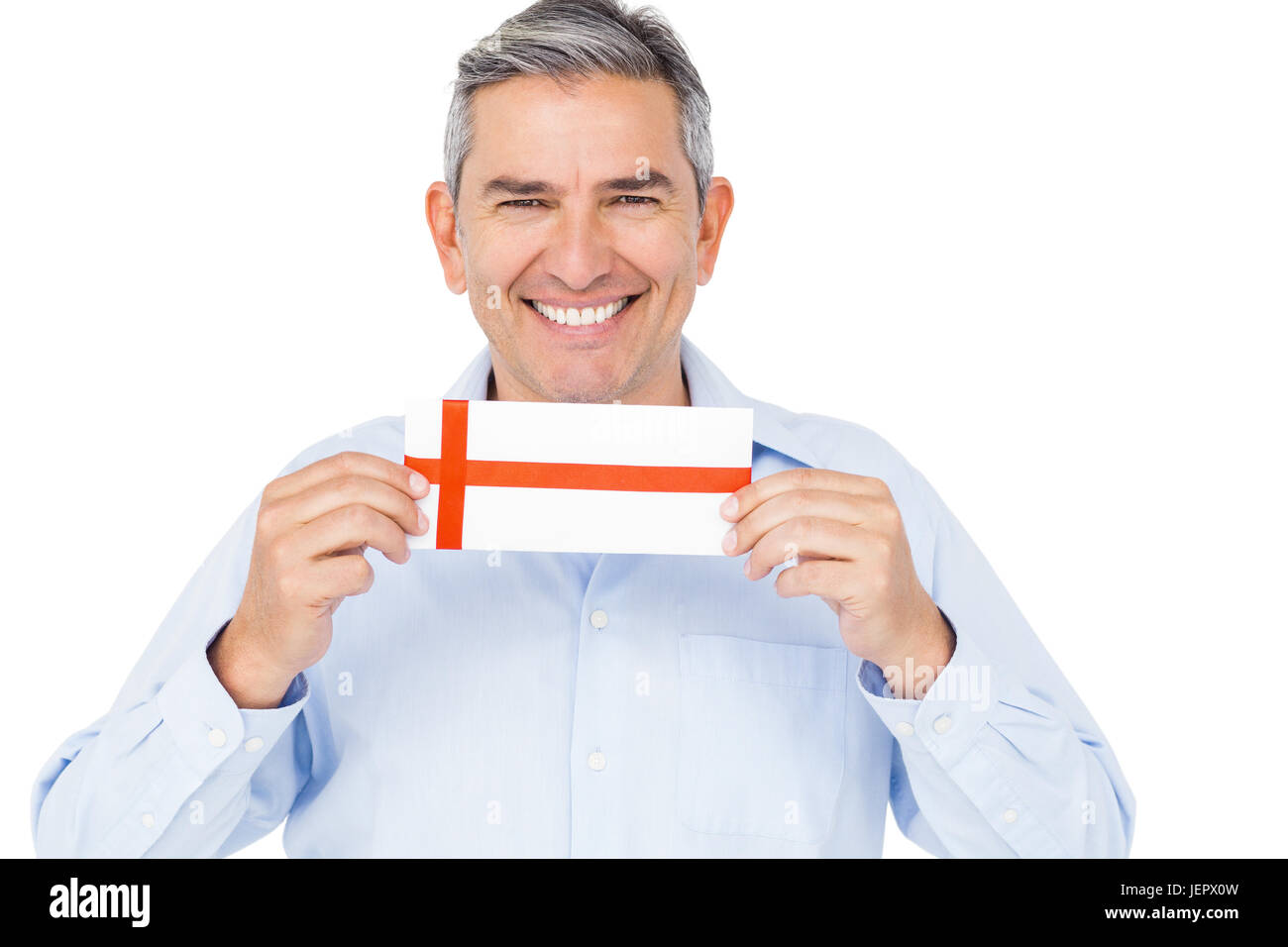 Handsome man showing present Stock Photo - Alamy