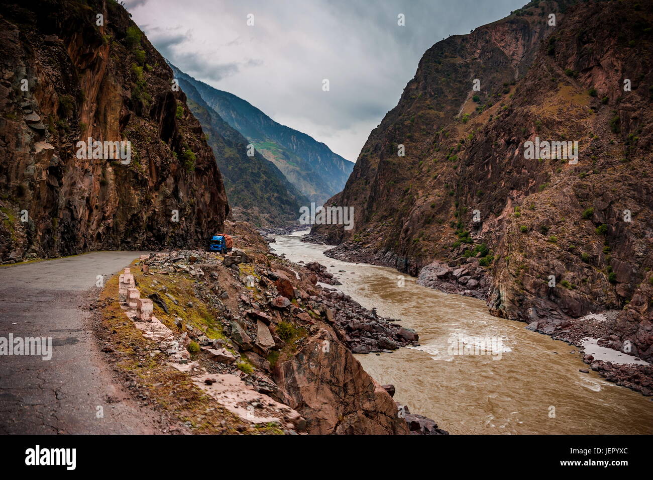 Karakorum Highway in the narrow Indus Gorge in Pakistan Stock Photo - Alamy