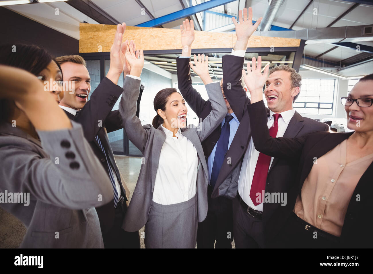 Friendly woman arms raising hi-res stock photography and images - Alamy