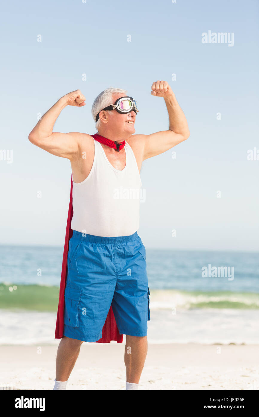 Senior man pretending to be a superhero Stock Photo - Alamy