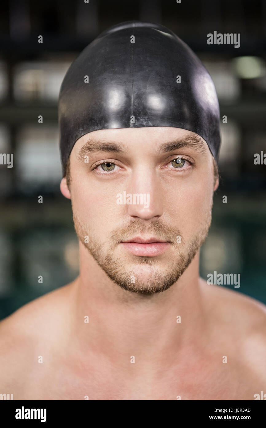 Portrait of swimmer standing by the pool Stock Photo - Alamy