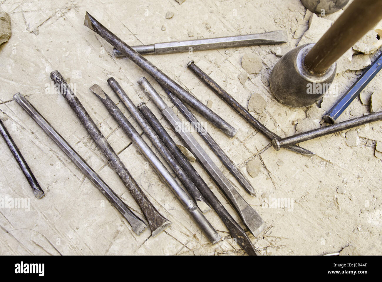 Old tools for stone carving handcrafted, detail of a manual craft Stock ...