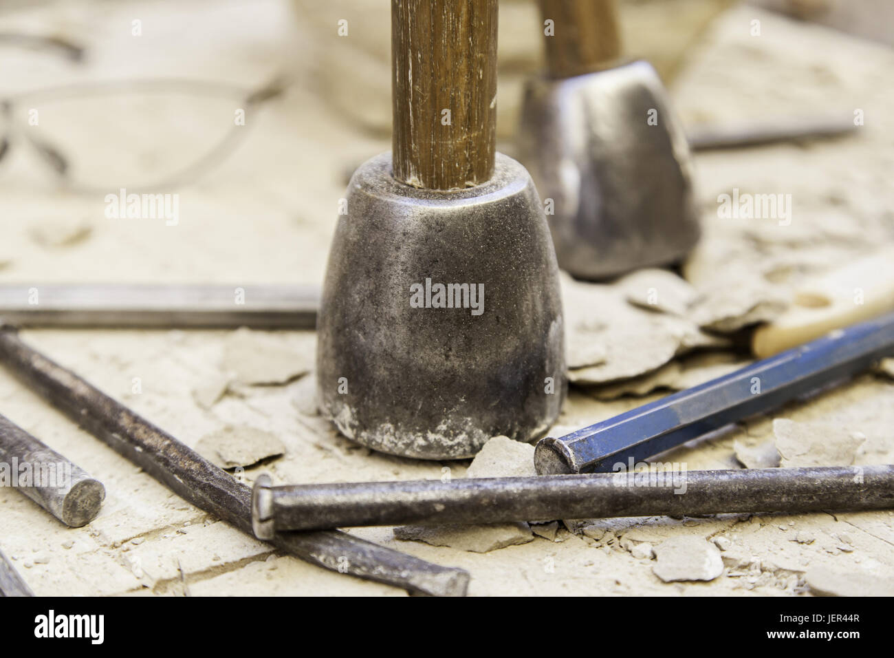Old tools for stone carving handcrafted, detail of a manual craft Stock ...