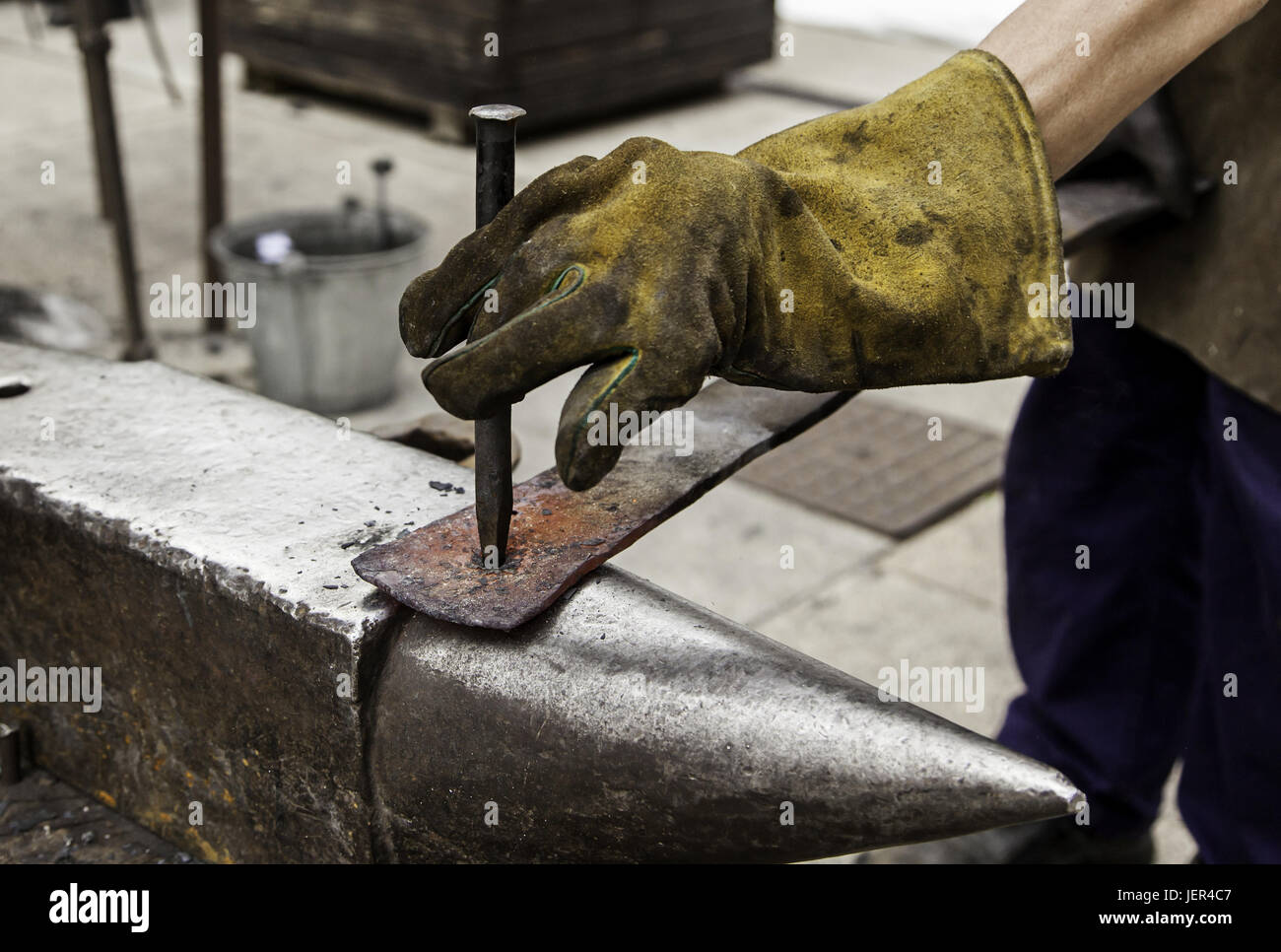Red hot iron in a forge, working with hot iron, traditional work Stock ...