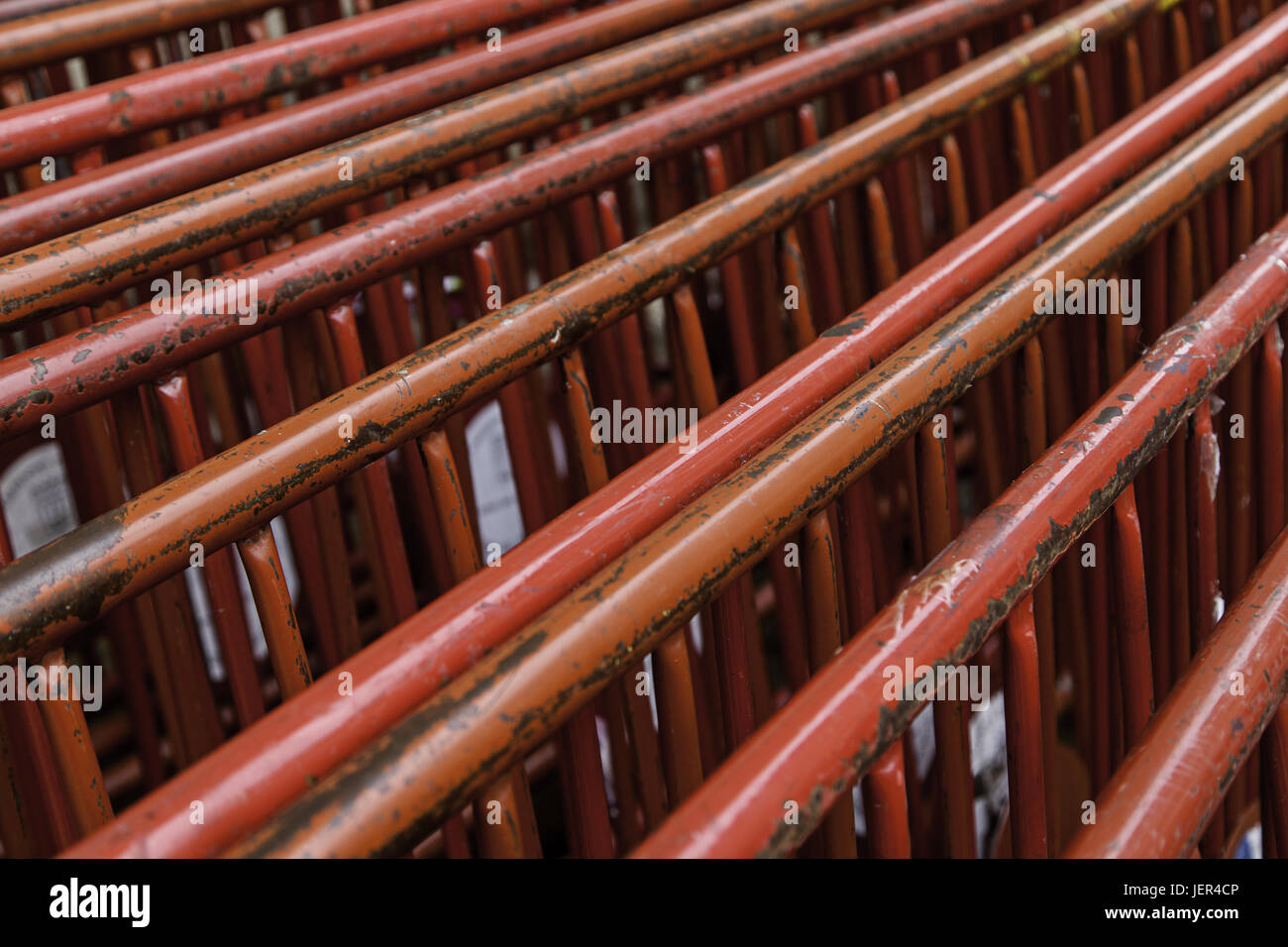 Detail of red fences for protection, safety and protection for people ...