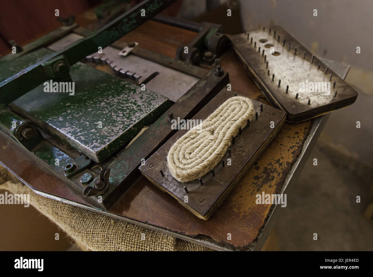 Detail of traditional manufacture of slippers, old handmade work Stock ...