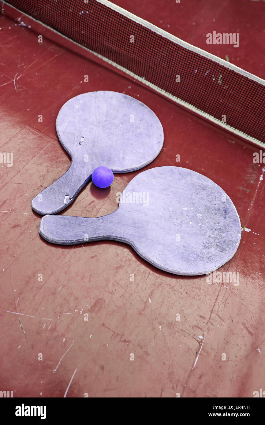 Classic wooden ping pong, detail of a game of action, sport and fun ...