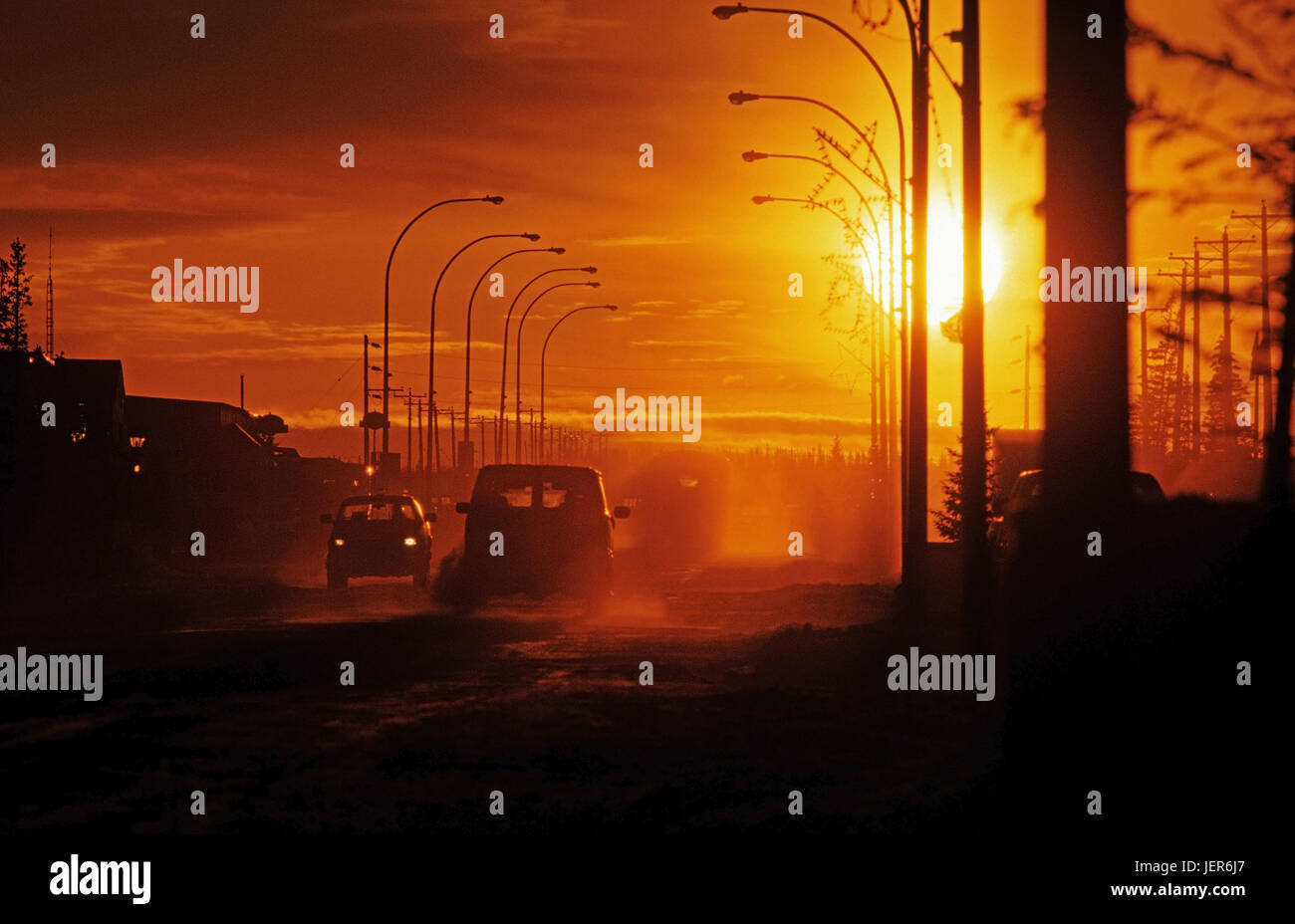 Sundown in the polar bear's capital of the world, Churchill, Hudson Bay ...