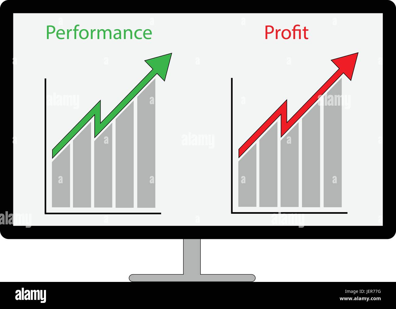 computer screen showing a graph and staggered red and green arrow ...