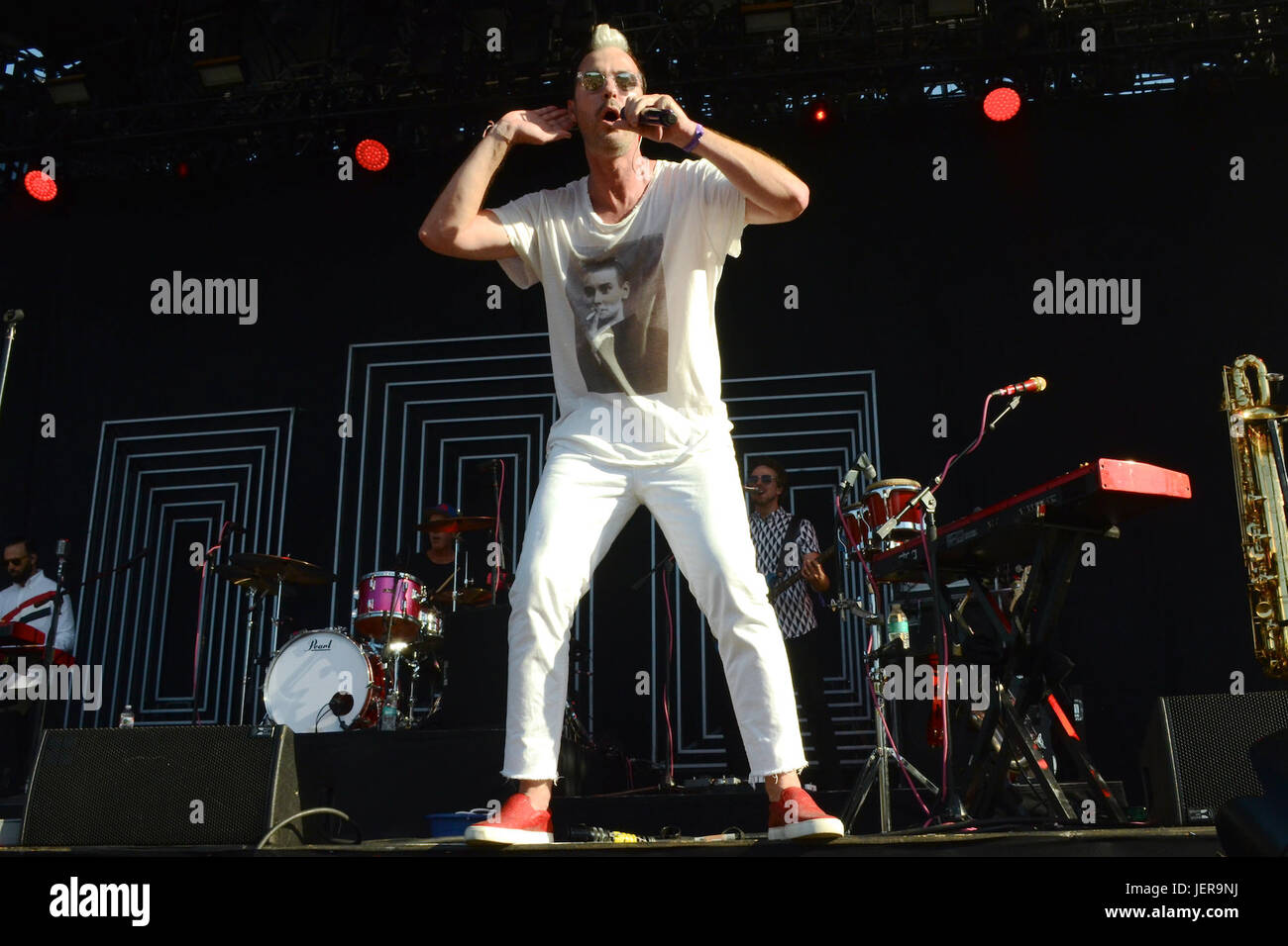 Michael Fitzpatrick musical group Fitz Tantrums performs onstage during ...