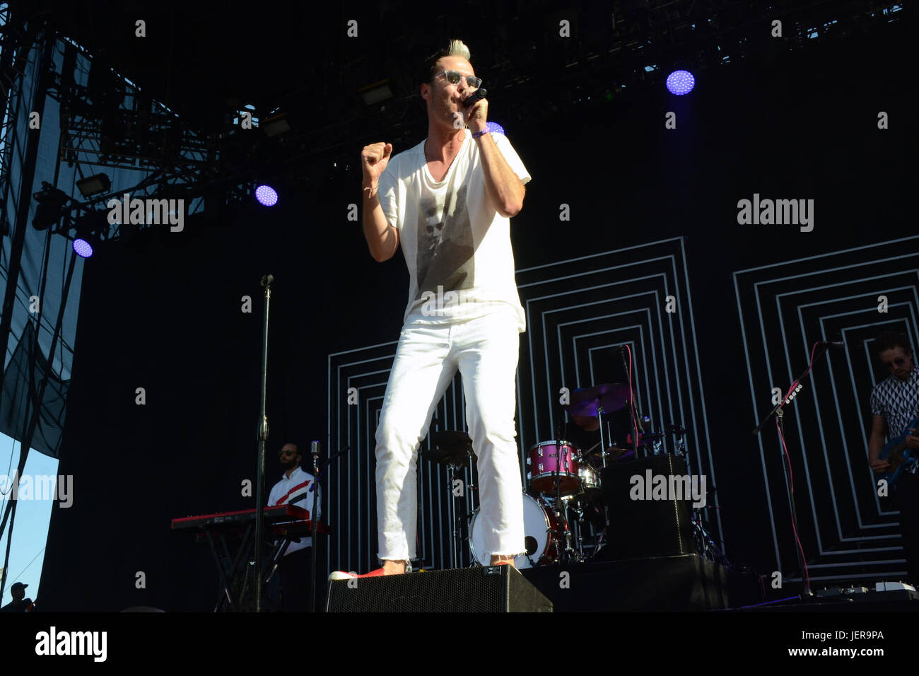 Michael Fitzpatrick musical group Fitz Tantrums performs onstage during ...