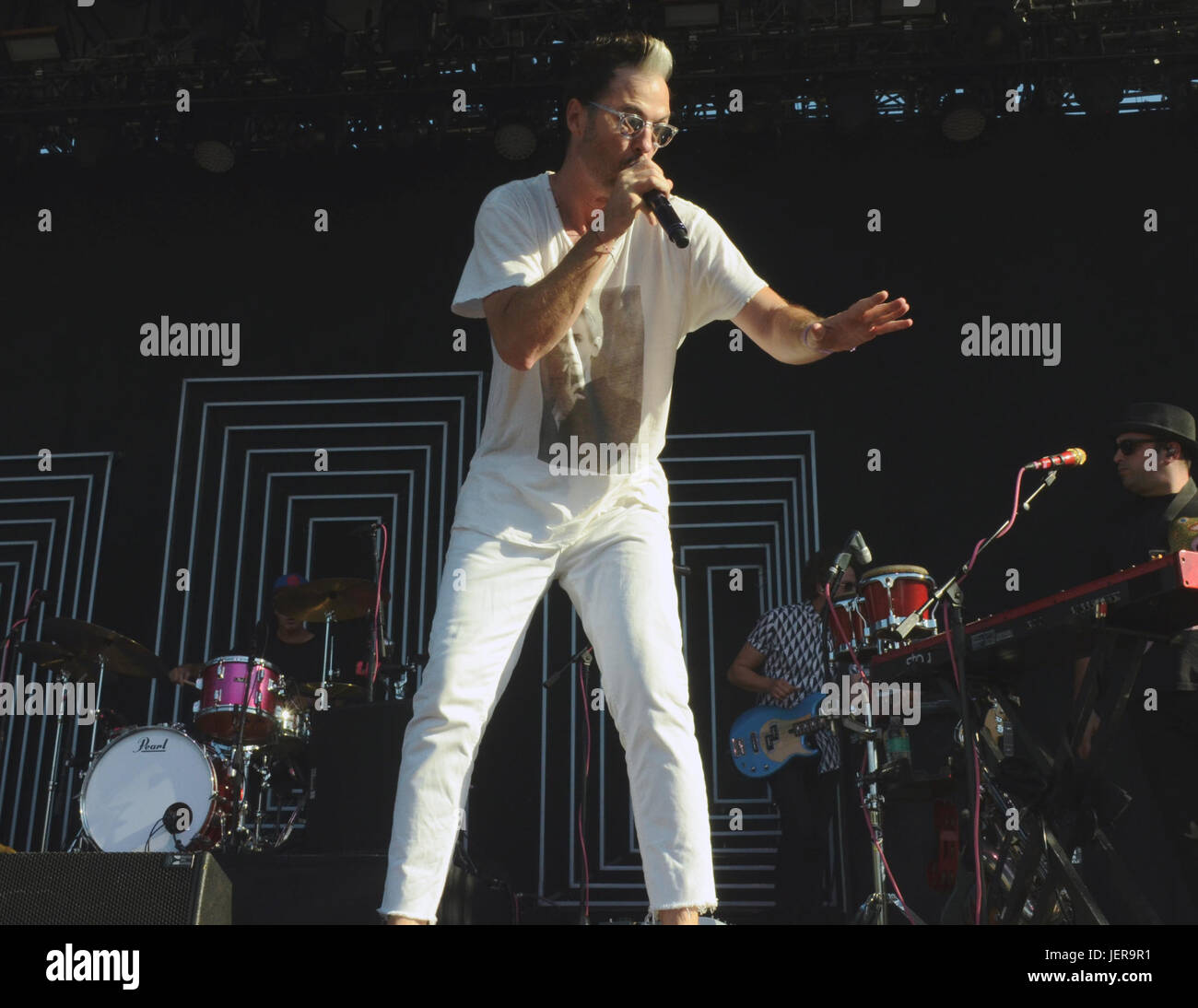 Michael Fitzpatrick musical group Fitz Tantrums performs onstage during ...