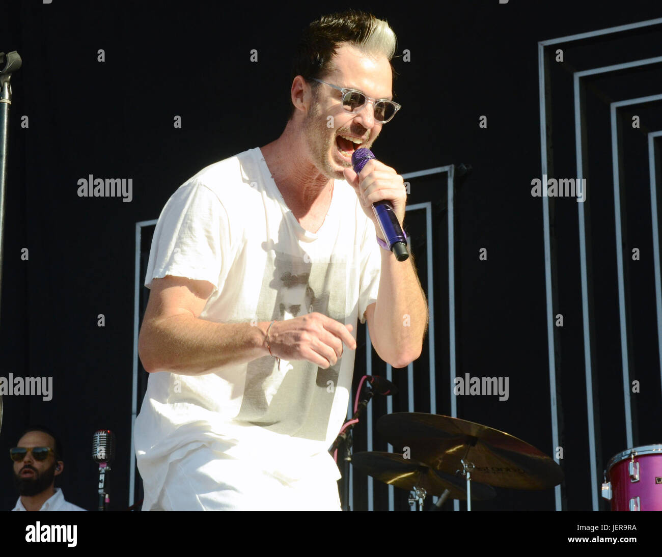 Michael Fitzpatrick musical group Fitz Tantrums performs onstage during ...
