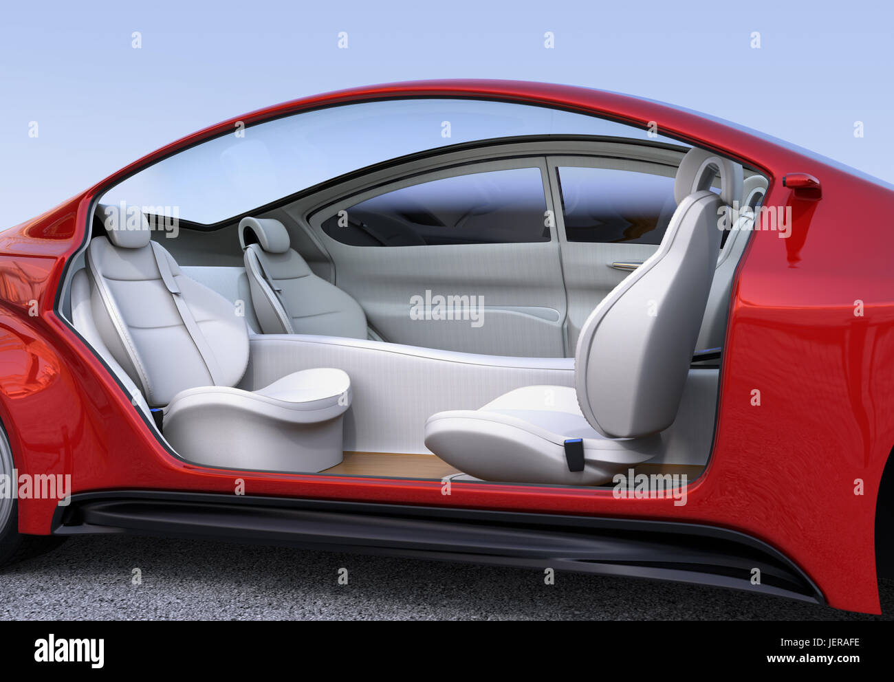Autonomous car interior concept. Front seats turned around and ...