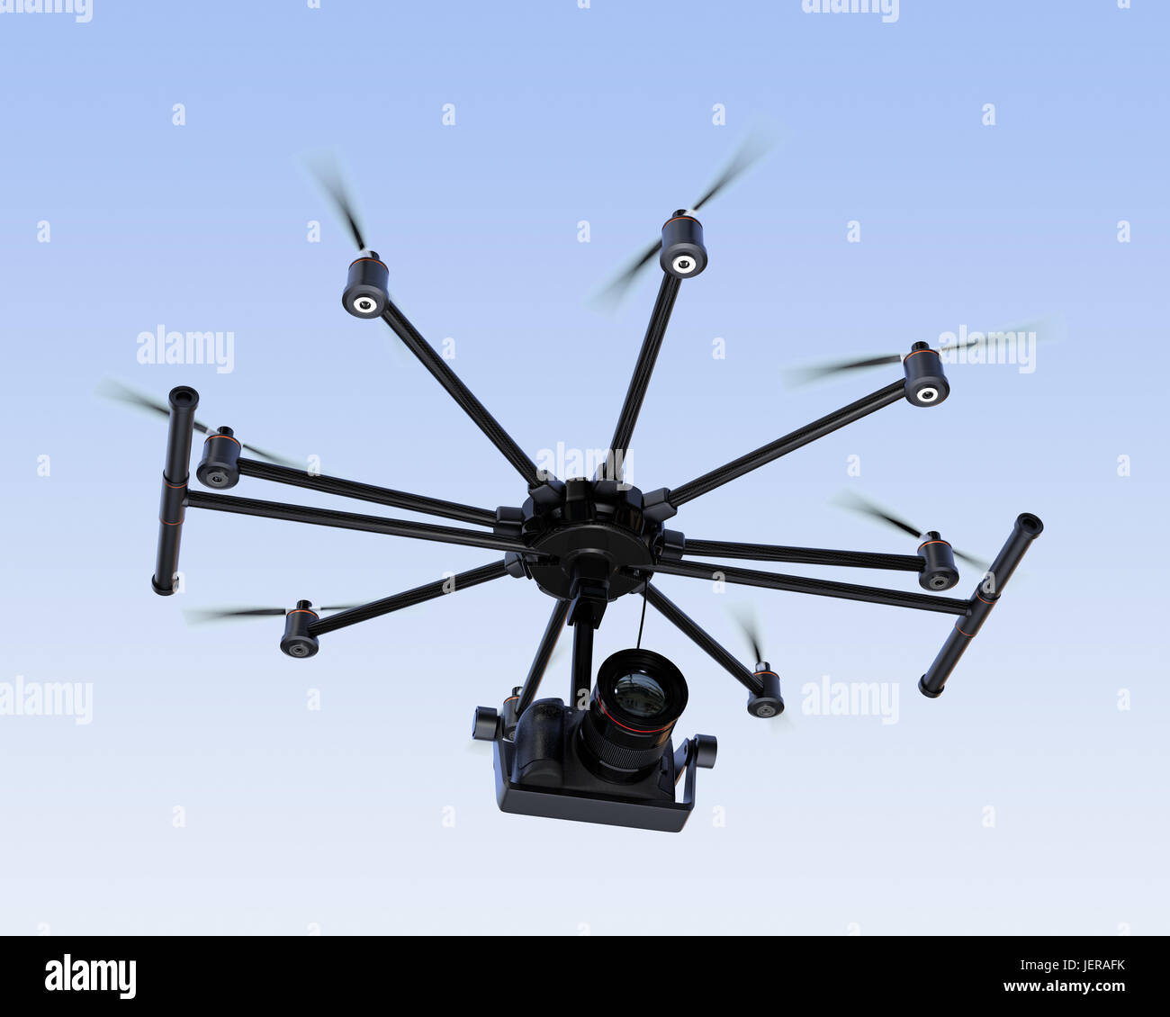 Octocopter flying in the sky. 3D rendering image Stock Photo - Alamy