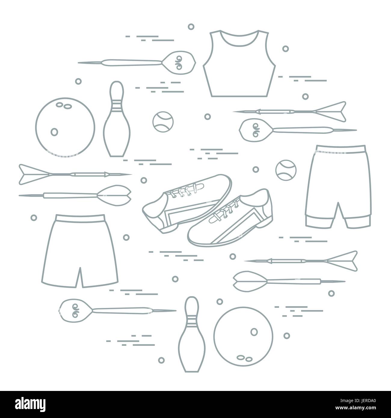 Vector illustration with goods for sports arranged in a circle. Sports ...