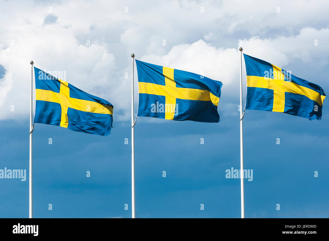 Swedish flags against sky Stock Photo - Alamy