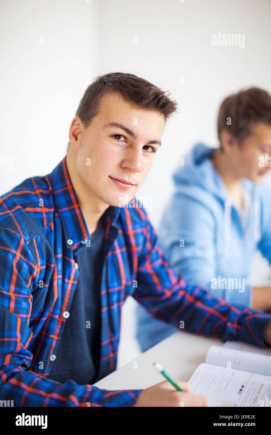Teenage boys doing homework Stock Photo - Alamy