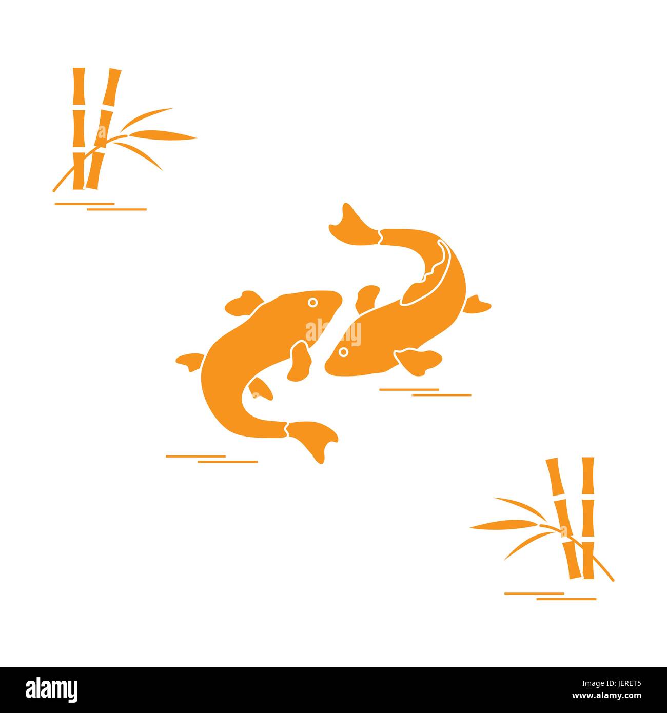 Stylized icon of two carp koi and bamboo. Travel and leisure. Design ...