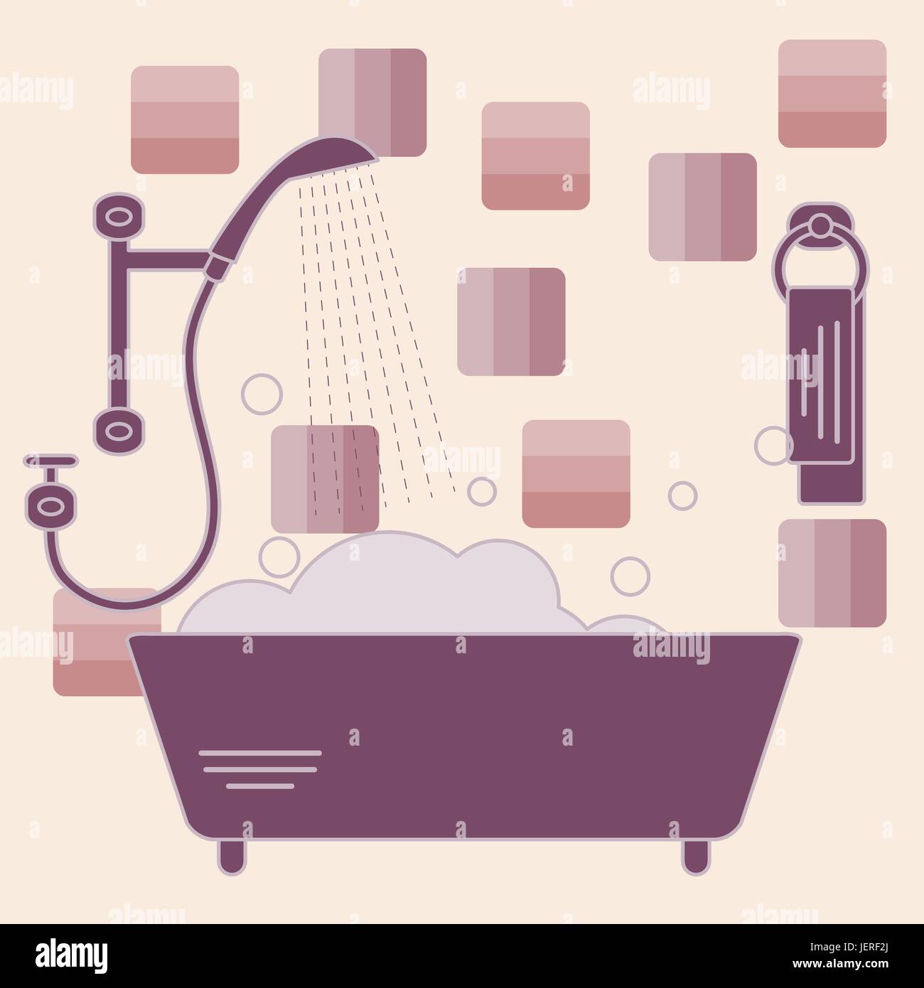 Cute vector illustration of variety bathroom elements: shower, bath ...