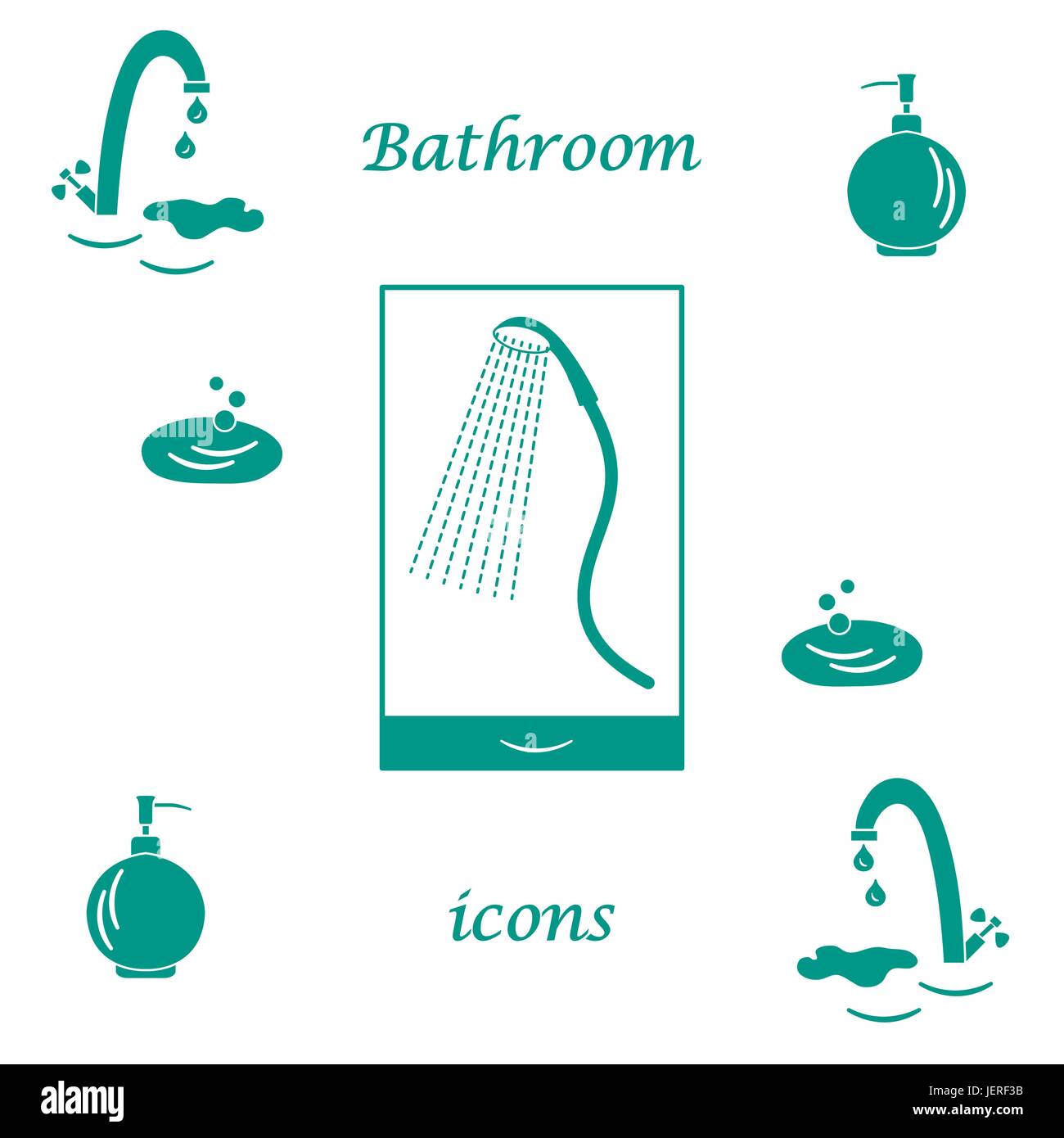 Set of vector illustrations of variety bathroom elements: faucet ...