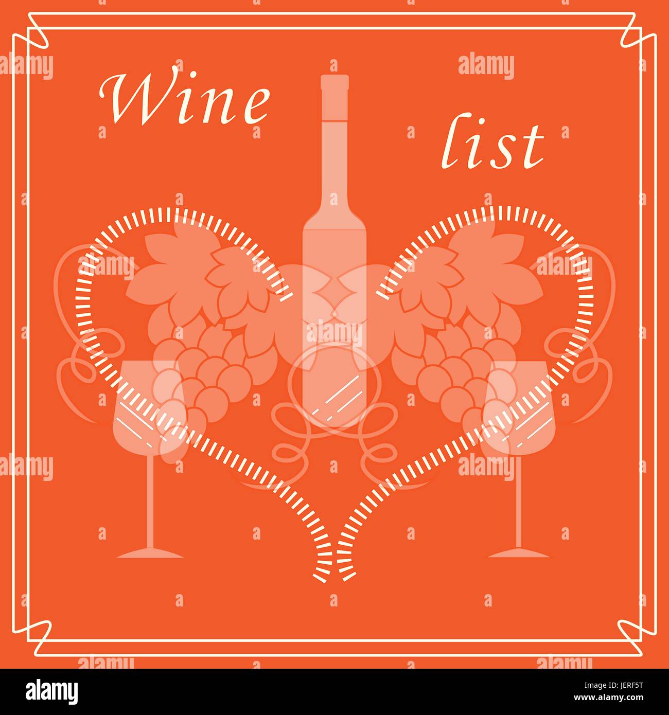 Cute vector illustration of bottle of wine, glasses, grapes and heart ...