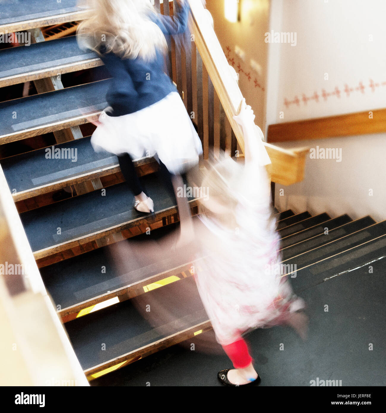Girl running stairs house hi-res stock photography and images - Alamy