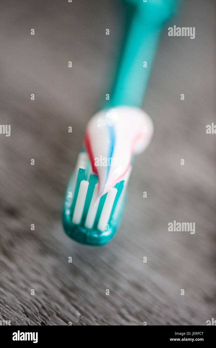 Toothbrushes with toothpaste, close-up Stock Photo - Alamy