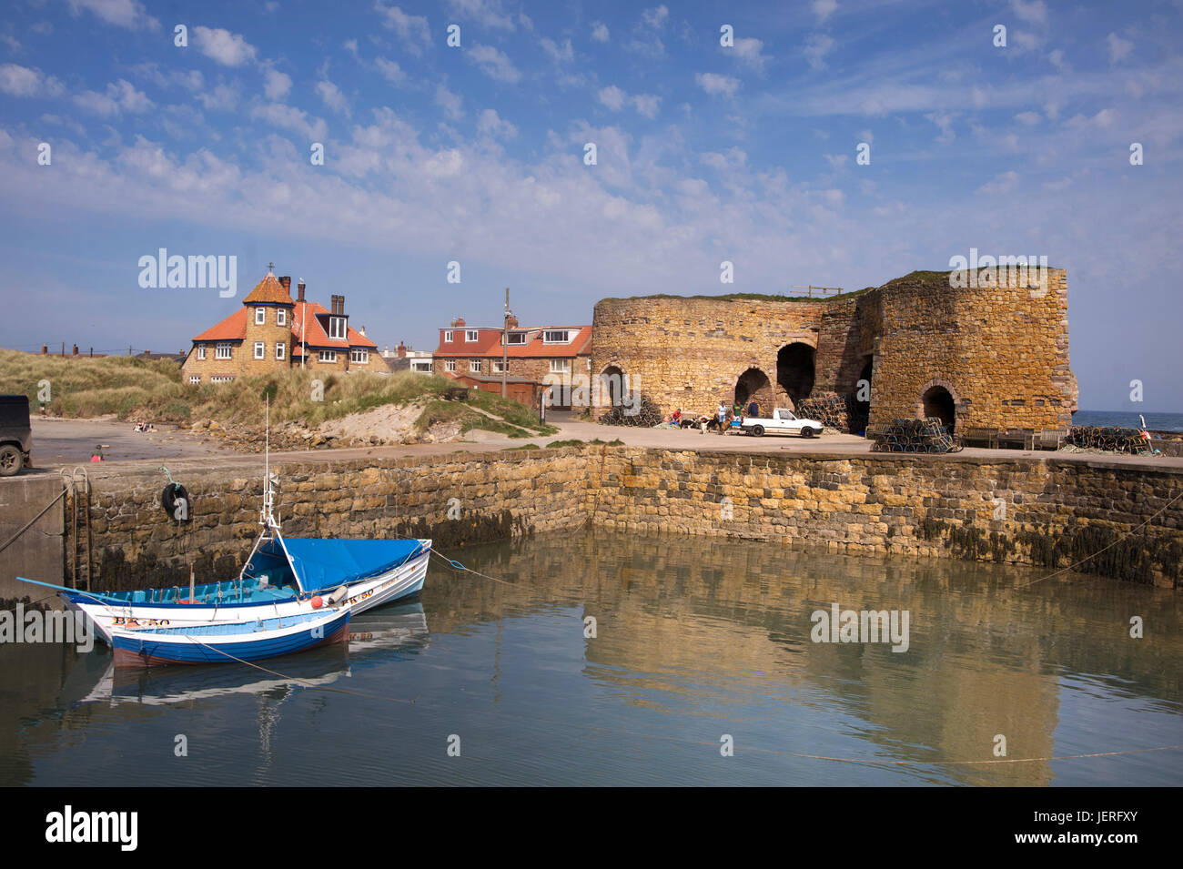 Fishning boats in Beadnell harbour, Northumberland Stock Photo - Alamy