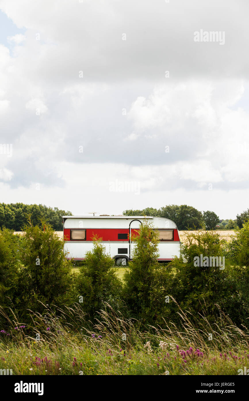 Landscape with parked caravan Stock Photo - Alamy