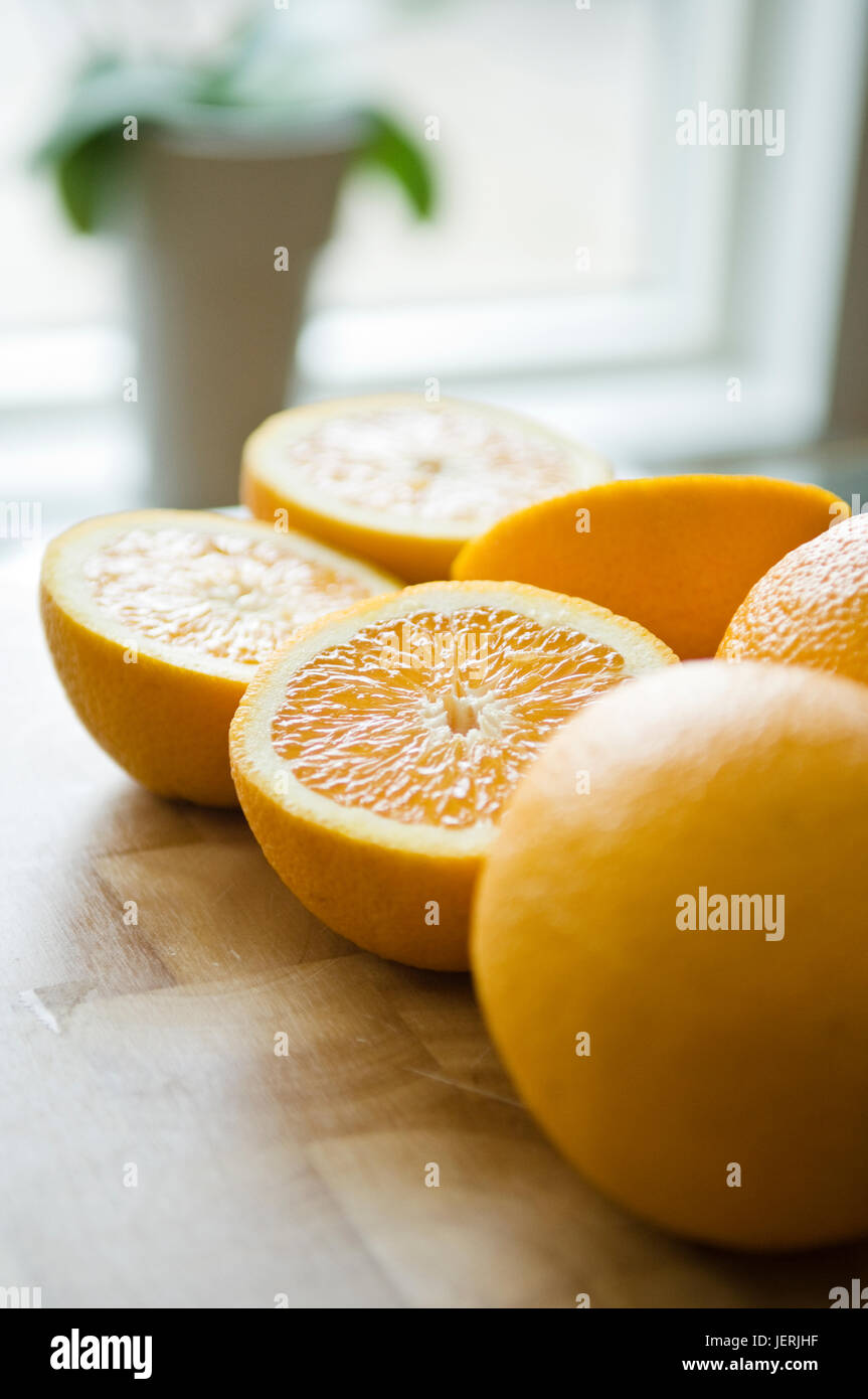 High angle view of the cross section of oranges hi-res stock ...