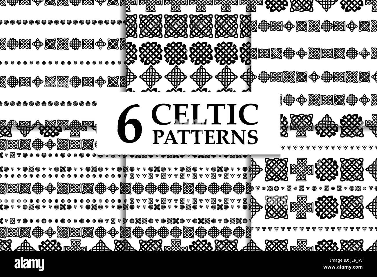 Celtic knot seamless black and white pattern set. Six ethnic abstract ...