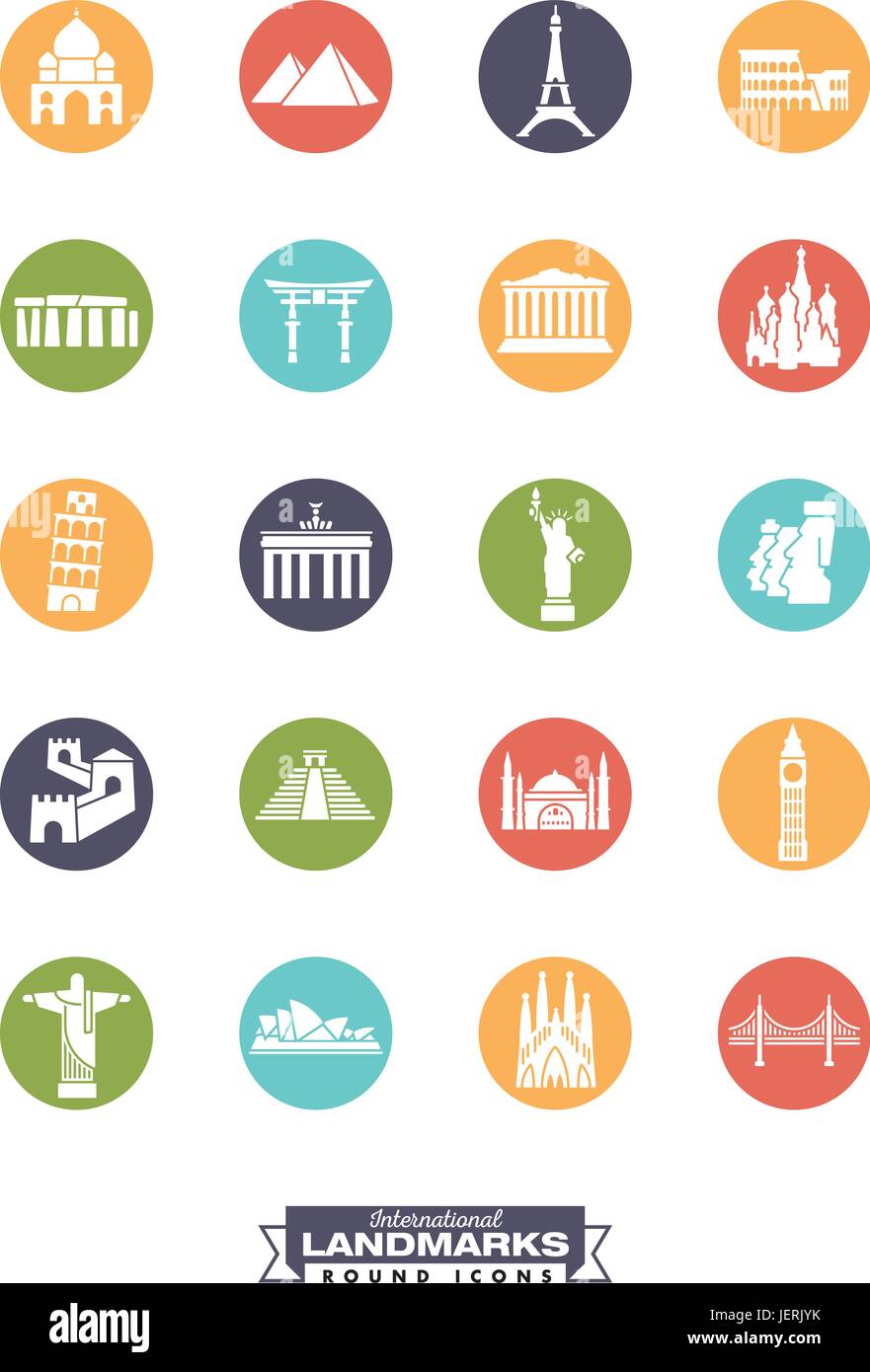Round color icons collection of international landmarks Stock Vector ...