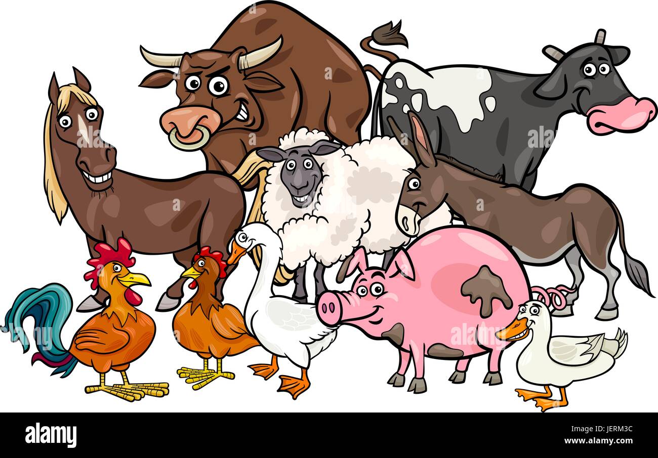Cartoon Illustration of Comic Farm Animal Characters Group Stock Vector ...