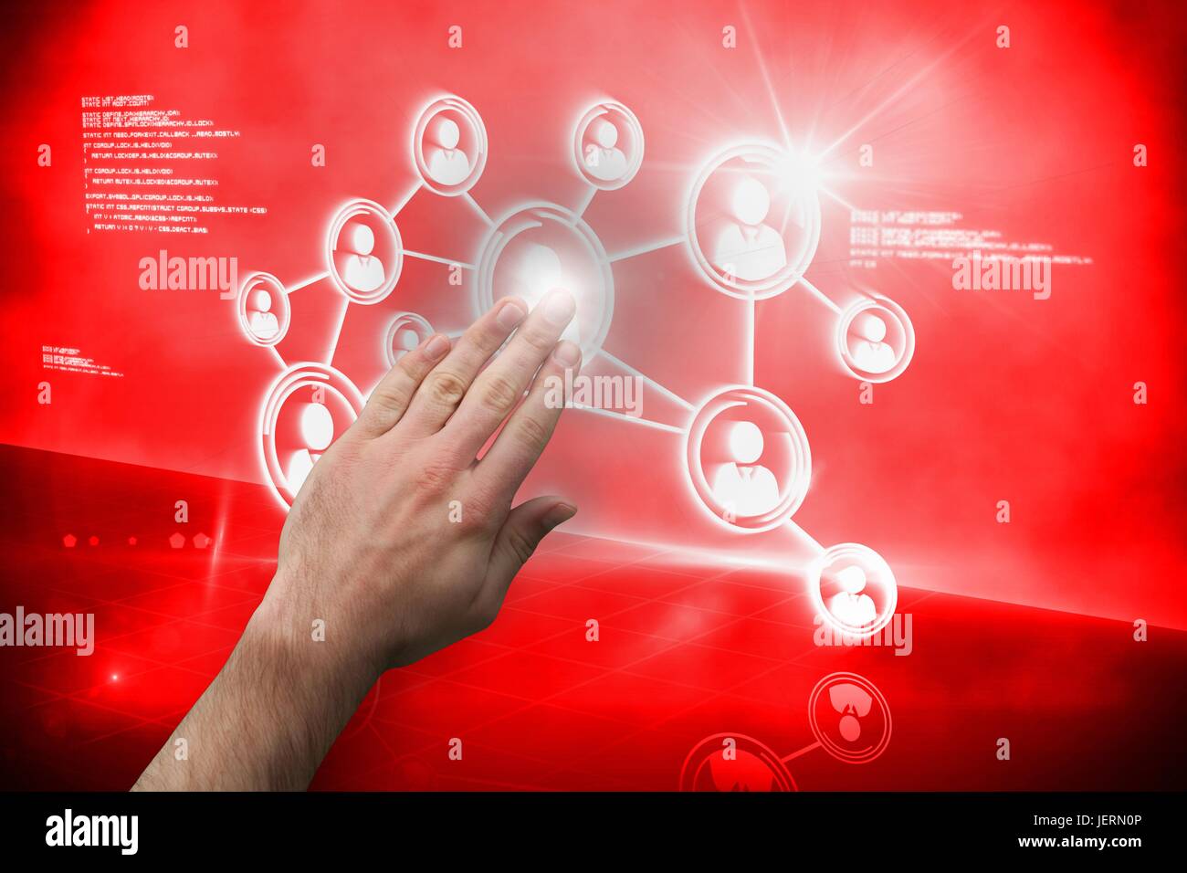 Hand touching interface on red screen Stock Photo - Alamy