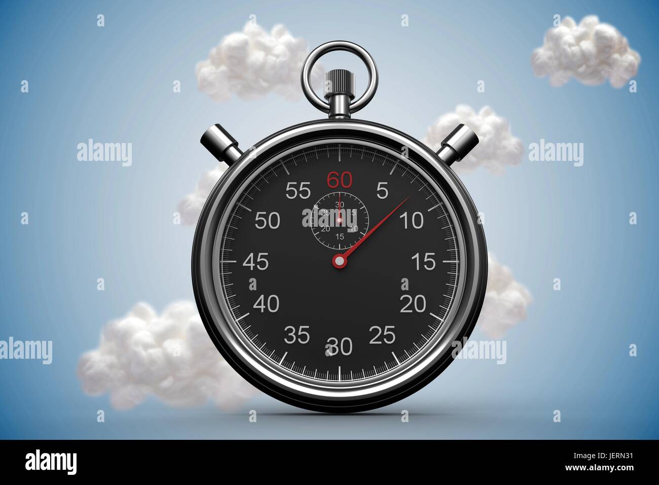 Stopwatch with clouds on blue background Stock Photo - Alamy
