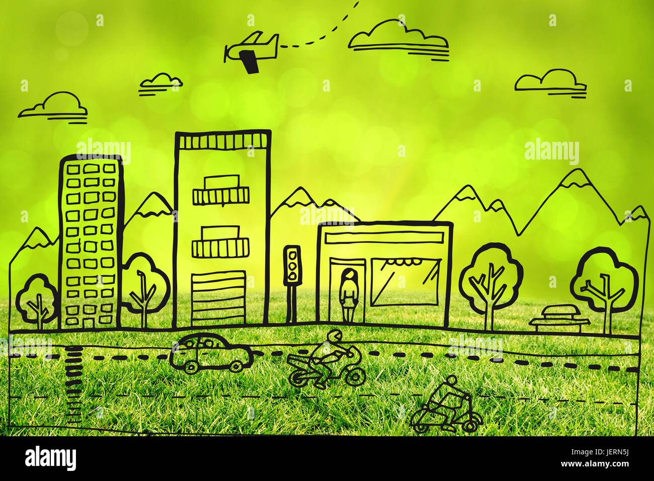 City drawn on natural background Stock Photo - Alamy