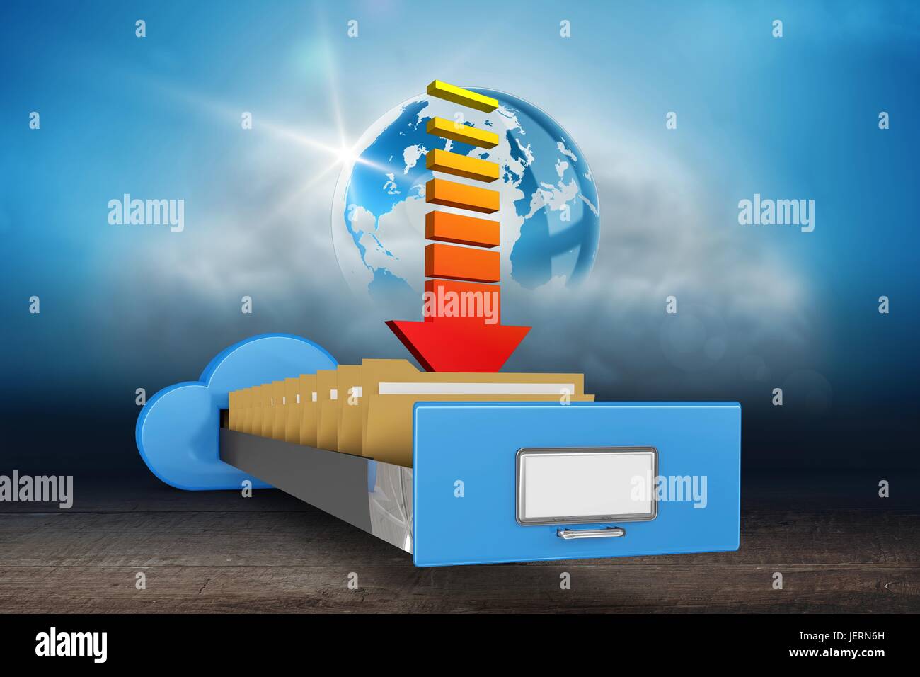 Cloud filing cabinet with arrow Stock Photo - Alamy