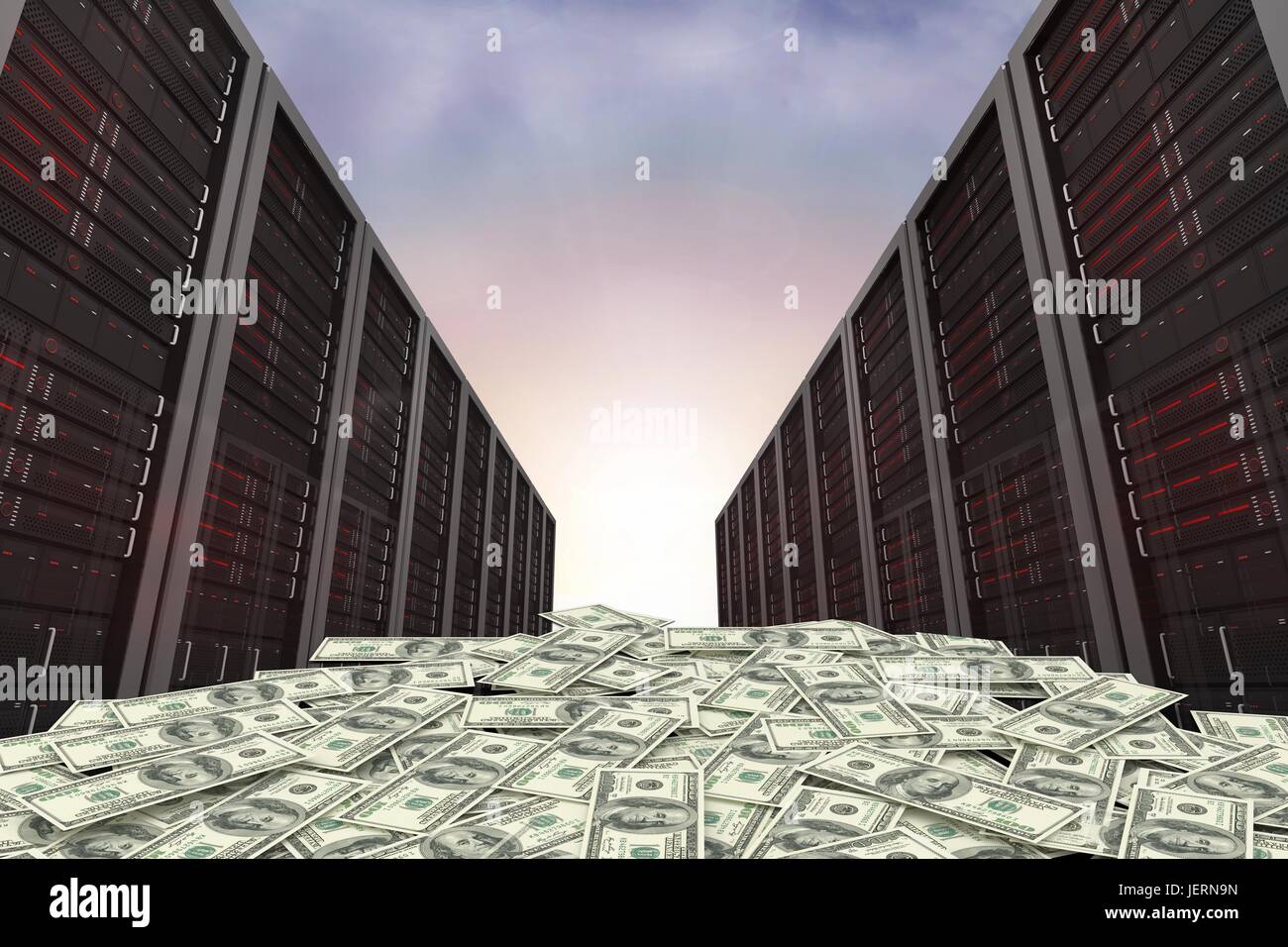Dollars and server towers Stock Photo - Alamy