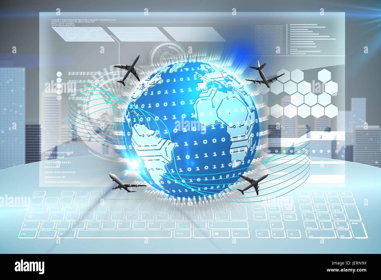 Airplanes flying around binary earth Stock Photo - Alamy