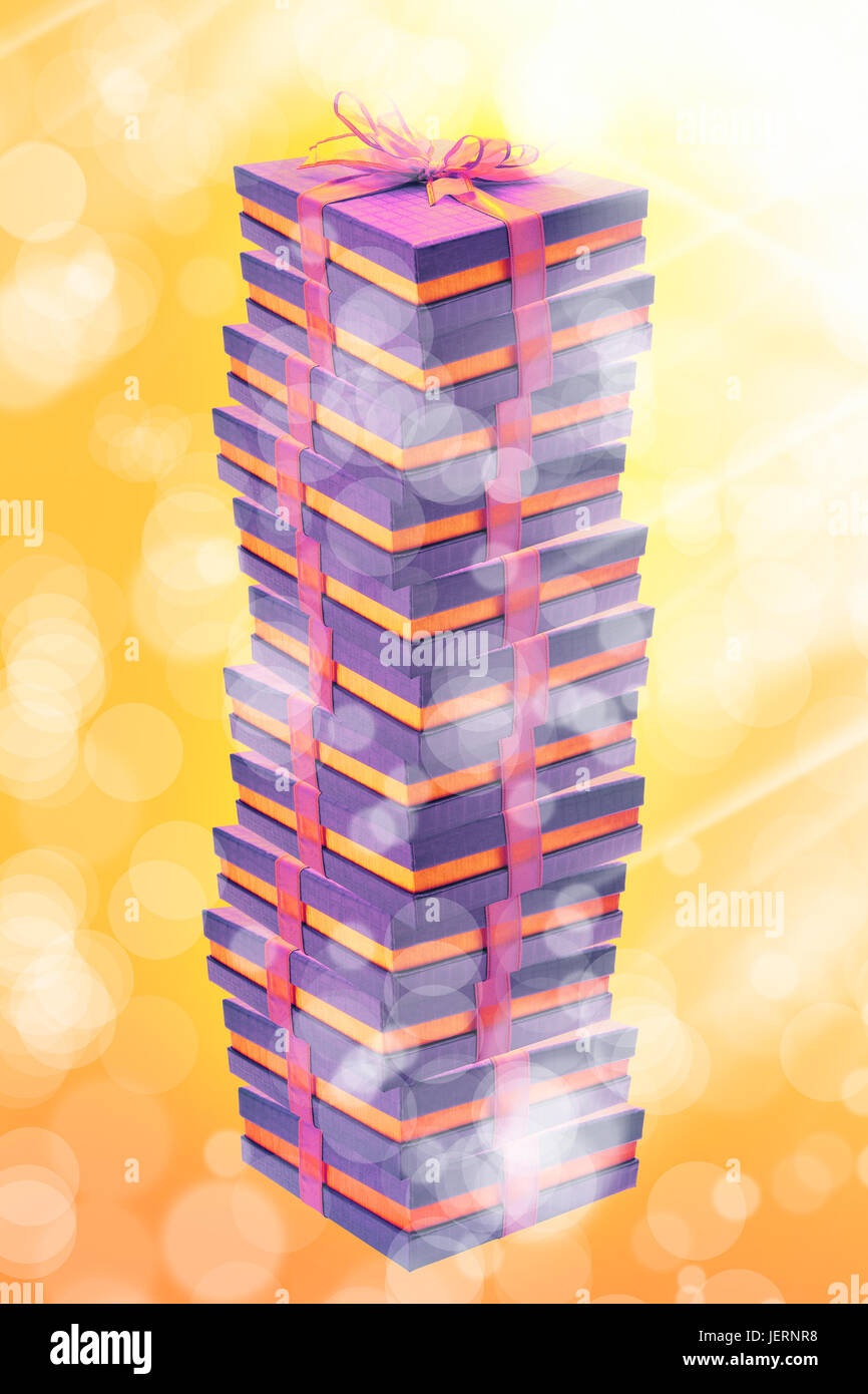 close up gift box pile and light Stock Photo - Alamy