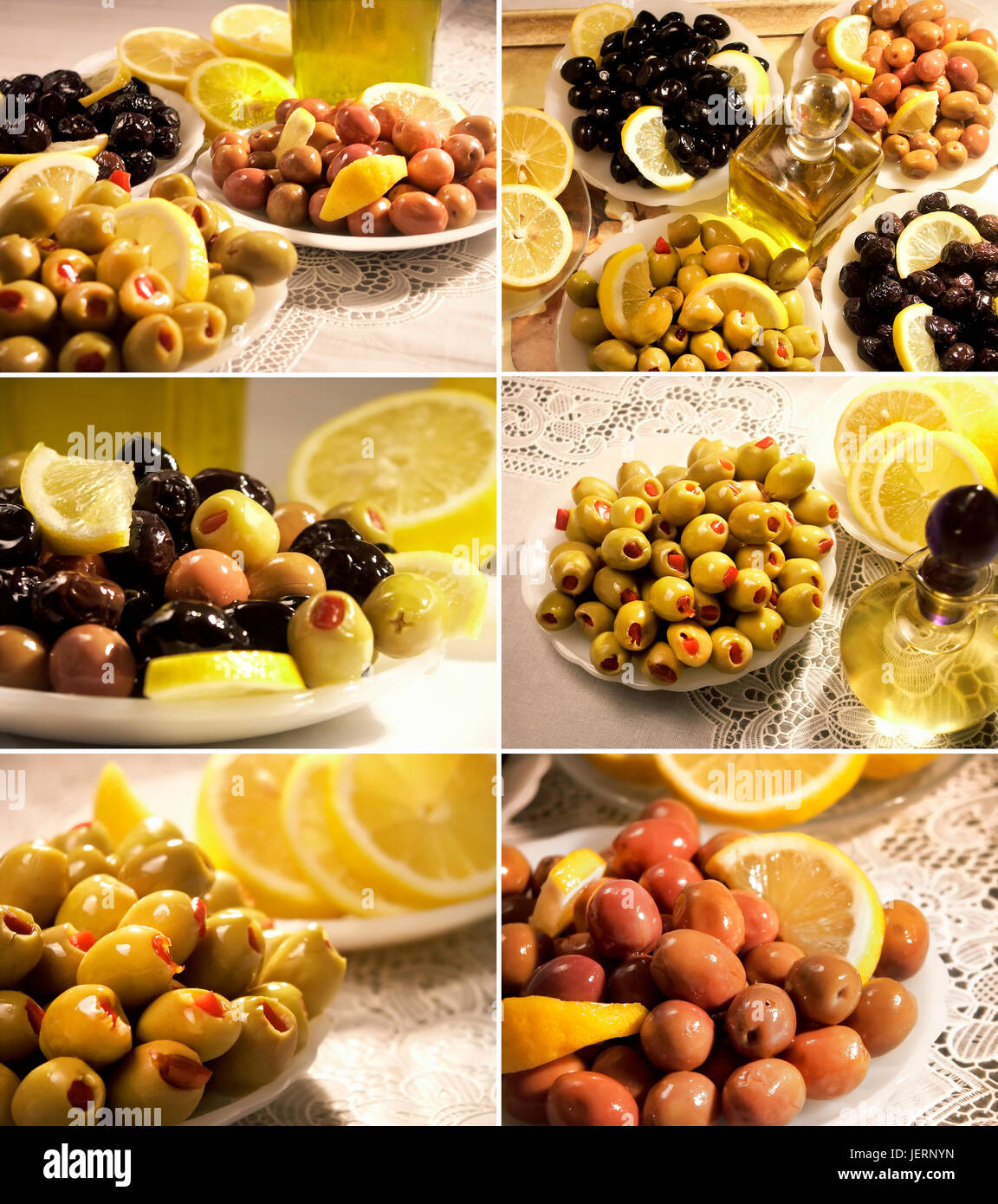 group of olives and olive oil arrangement Stock Photo - Alamy
