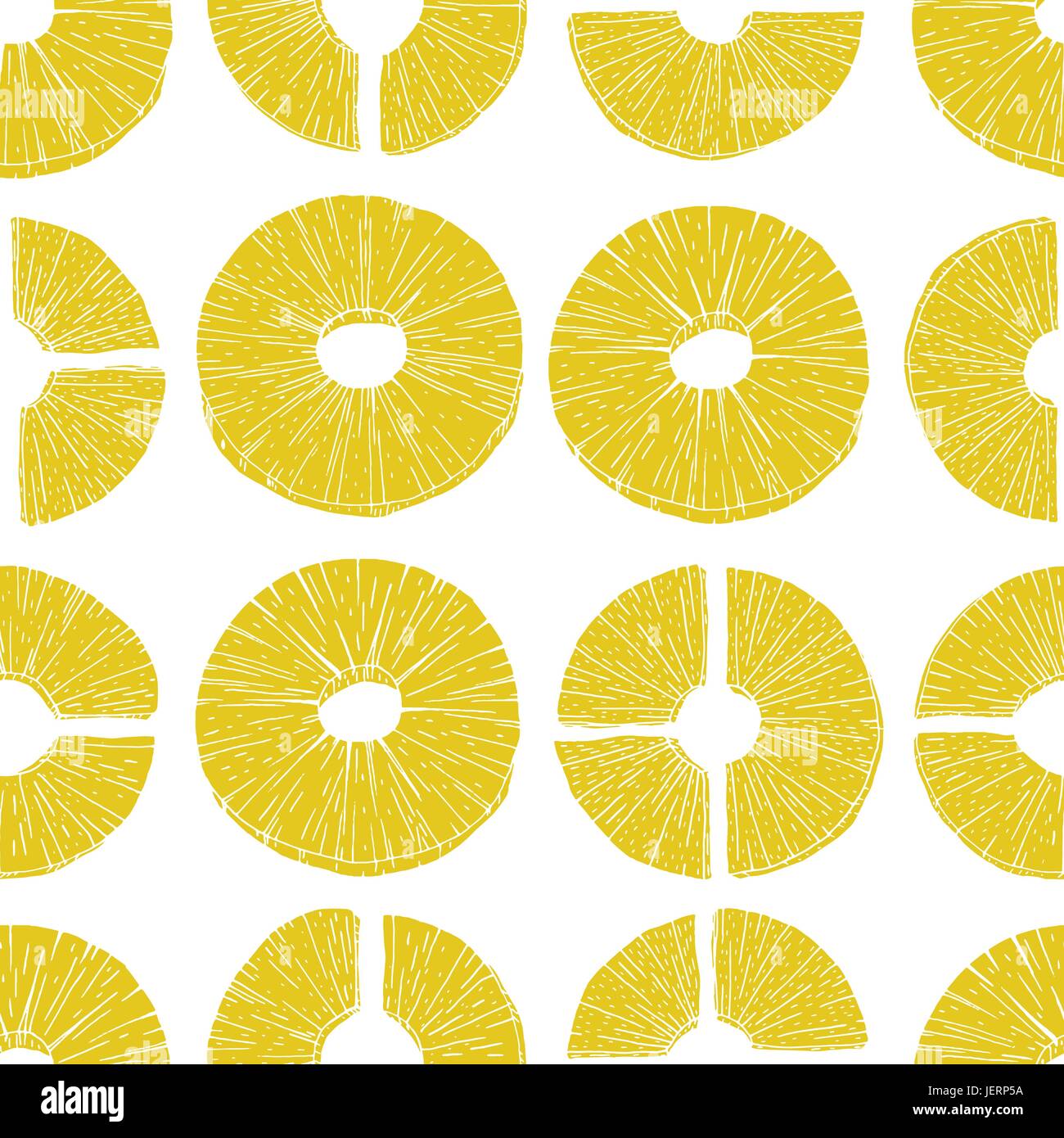 Seamless pattern pineapple slices. Vector illustration pineapple in old ink style. For brochures ...