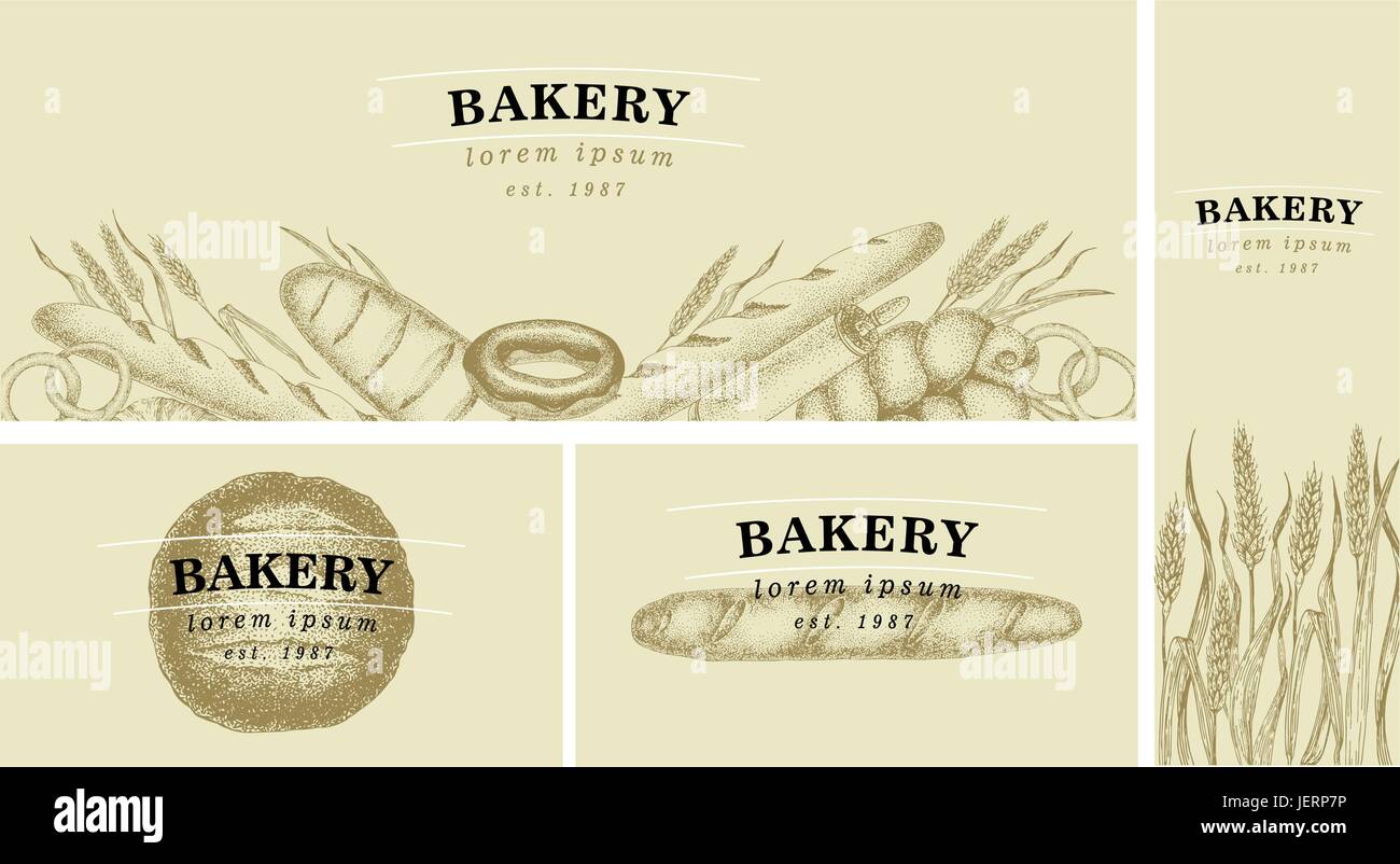 Bakery labels. Retro graphic. Bread and pastry collection. Vector ...