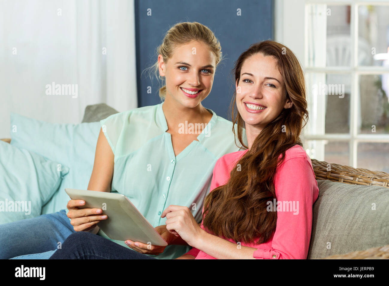 Portrait happy friends digital hi-res stock photography and images - Alamy