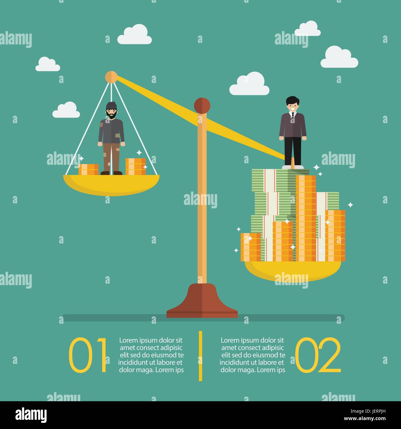 Weight scale between rich man and poor man infographic. Business ...