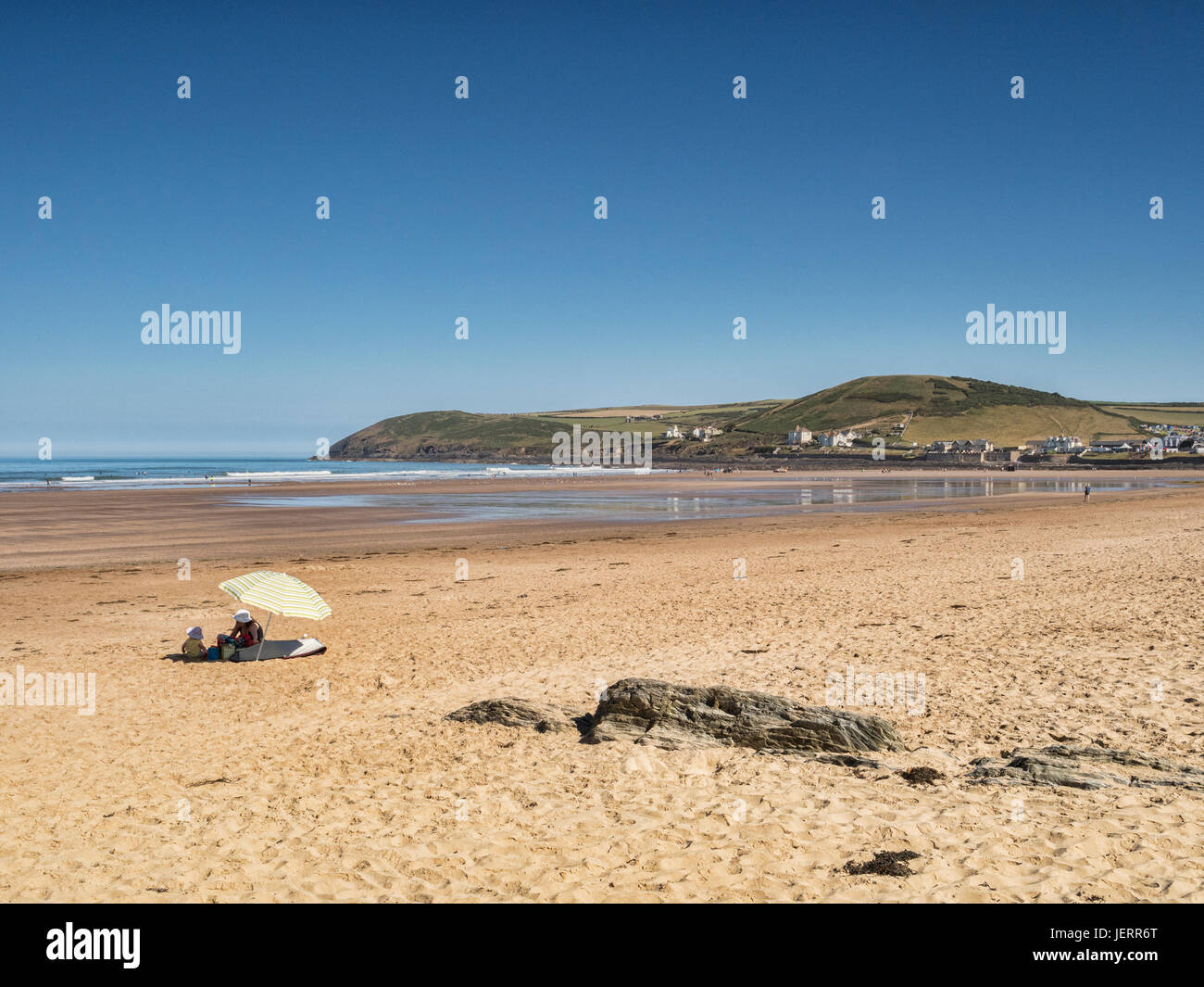 18 June 2017: Croyde Bay, North Devon, England, Uk - A mother and ...