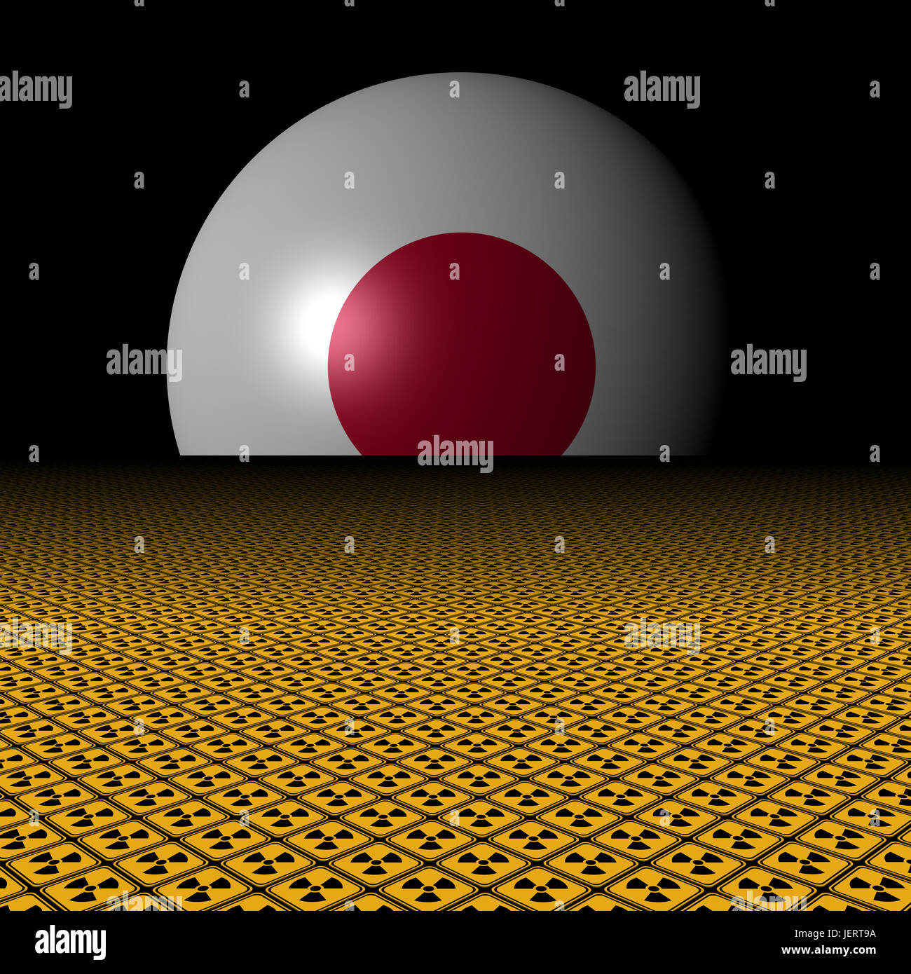 Japanese flag sphere and radioactive warning signs illustration Stock ...