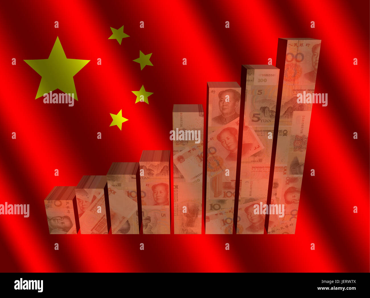 Currency graph on rippled Chinese flag illustration Stock Photo - Alamy