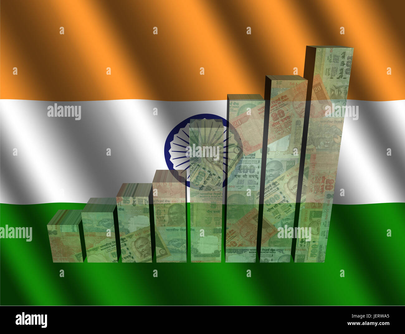Currency graph on rippled Indian flag illustration Stock Photo - Alamy